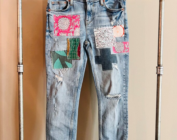 Upcycled Patched Redone Reworked Ripped Jeans Denim Size 4 - Etsy