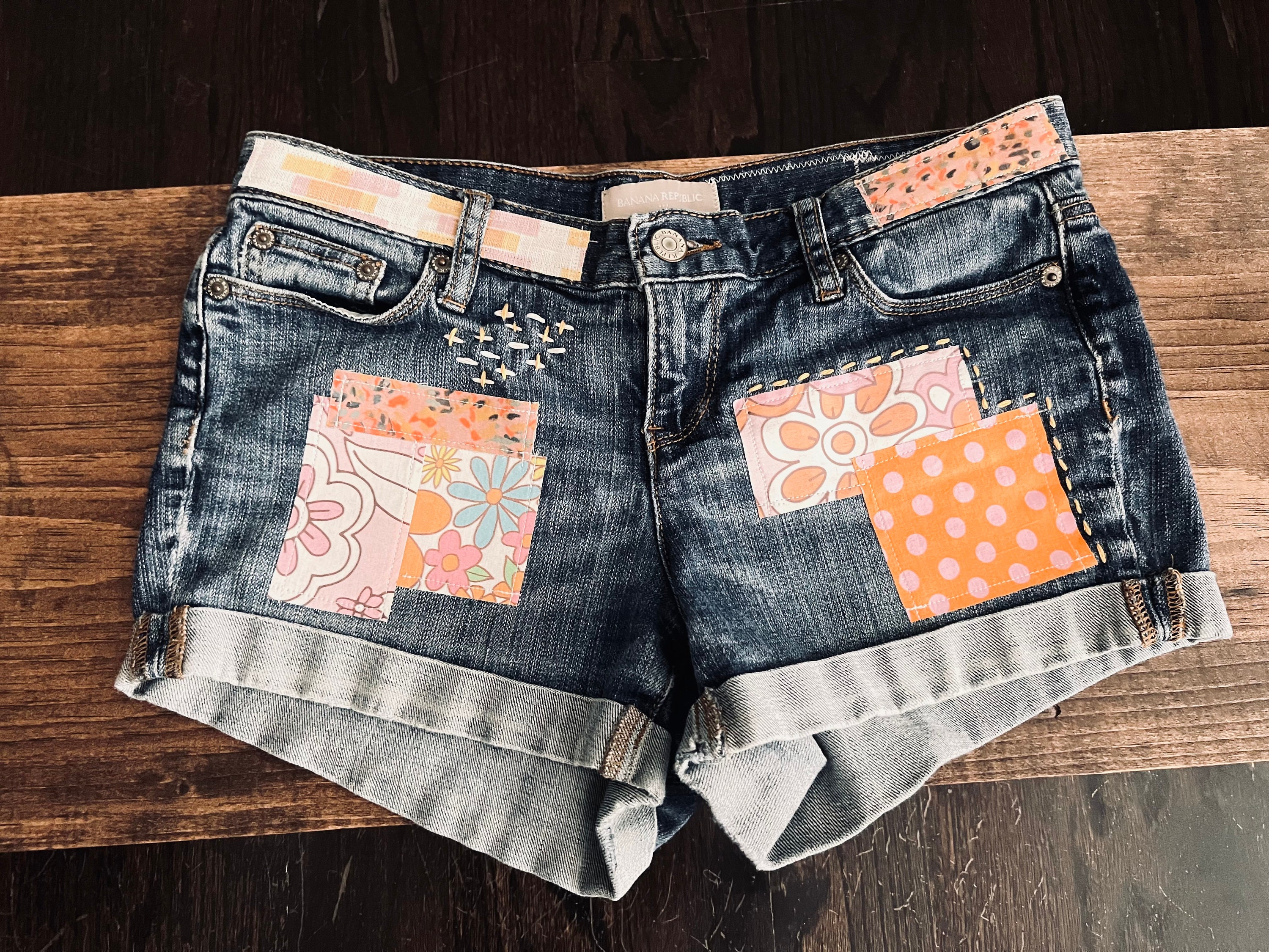 Upcycled Reworked Redone Vintage Denim Shorts 26/2P Patched Stitched - Etsy
