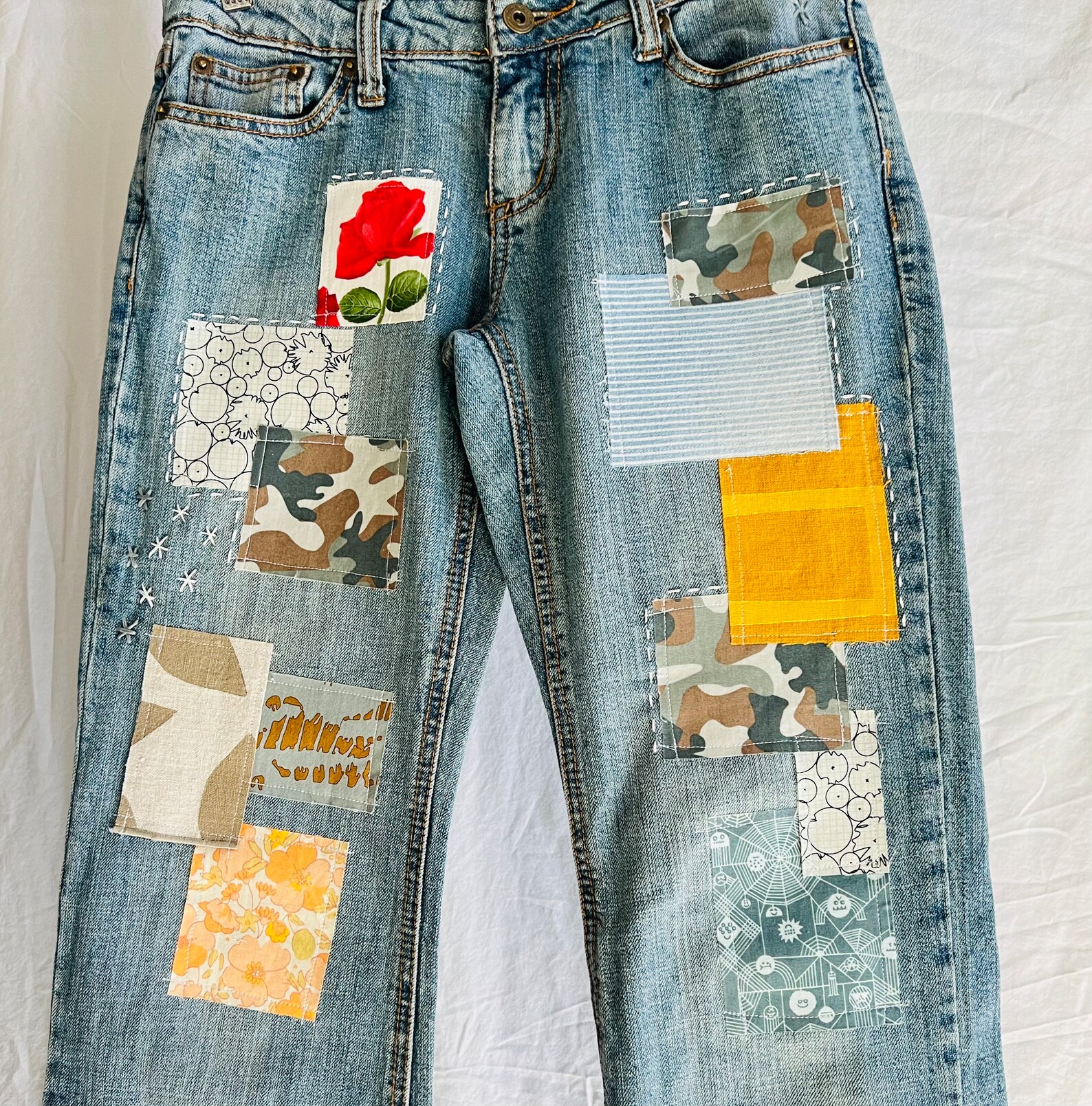 CUSTOM Reworked Upcycled Patched Denim Jeans 2/4/6/8/10/12/14 - Etsy