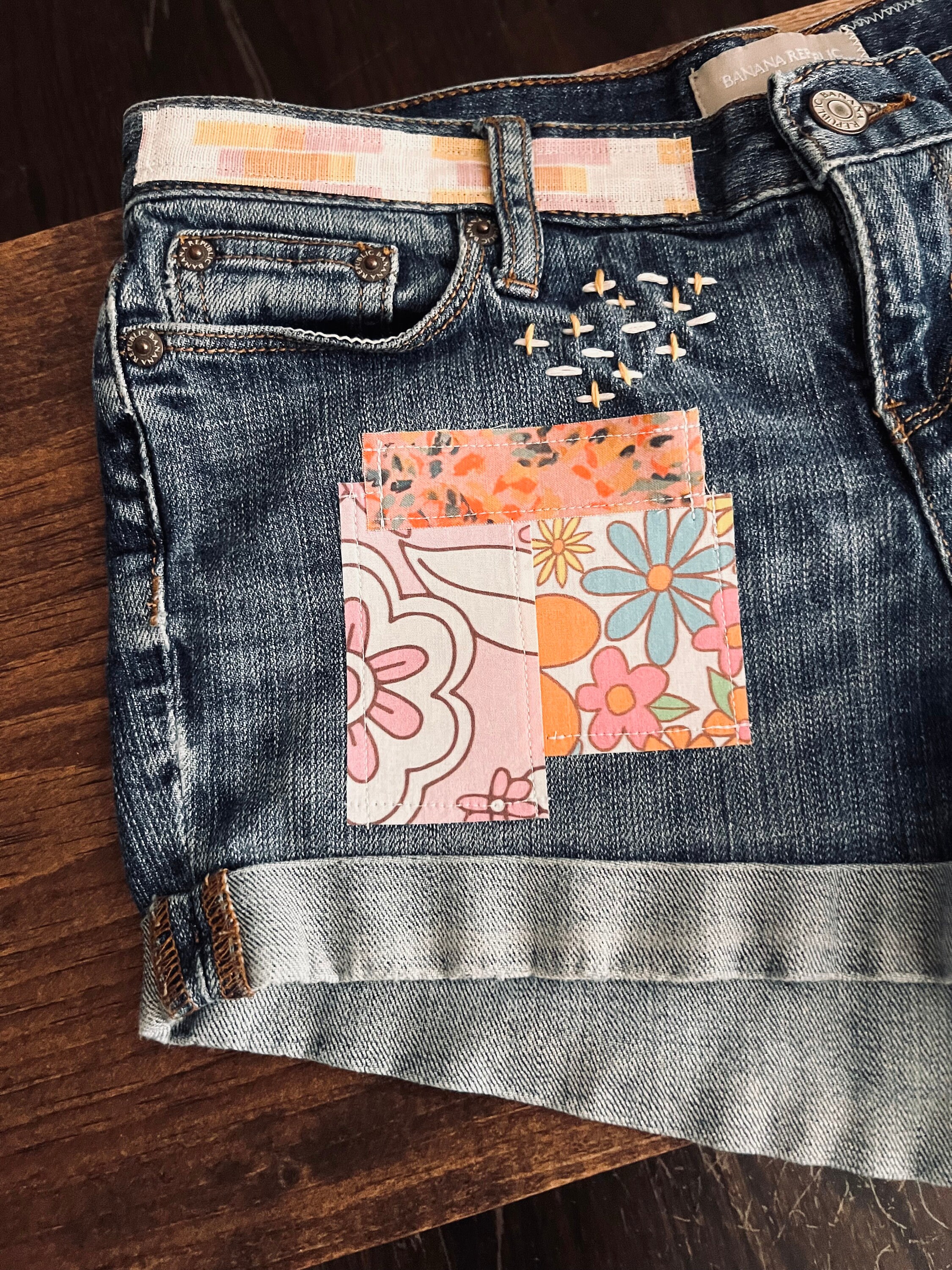 Upcycled Reworked Redone Vintage Denim Shorts 26/2P Patched Stitched - Etsy