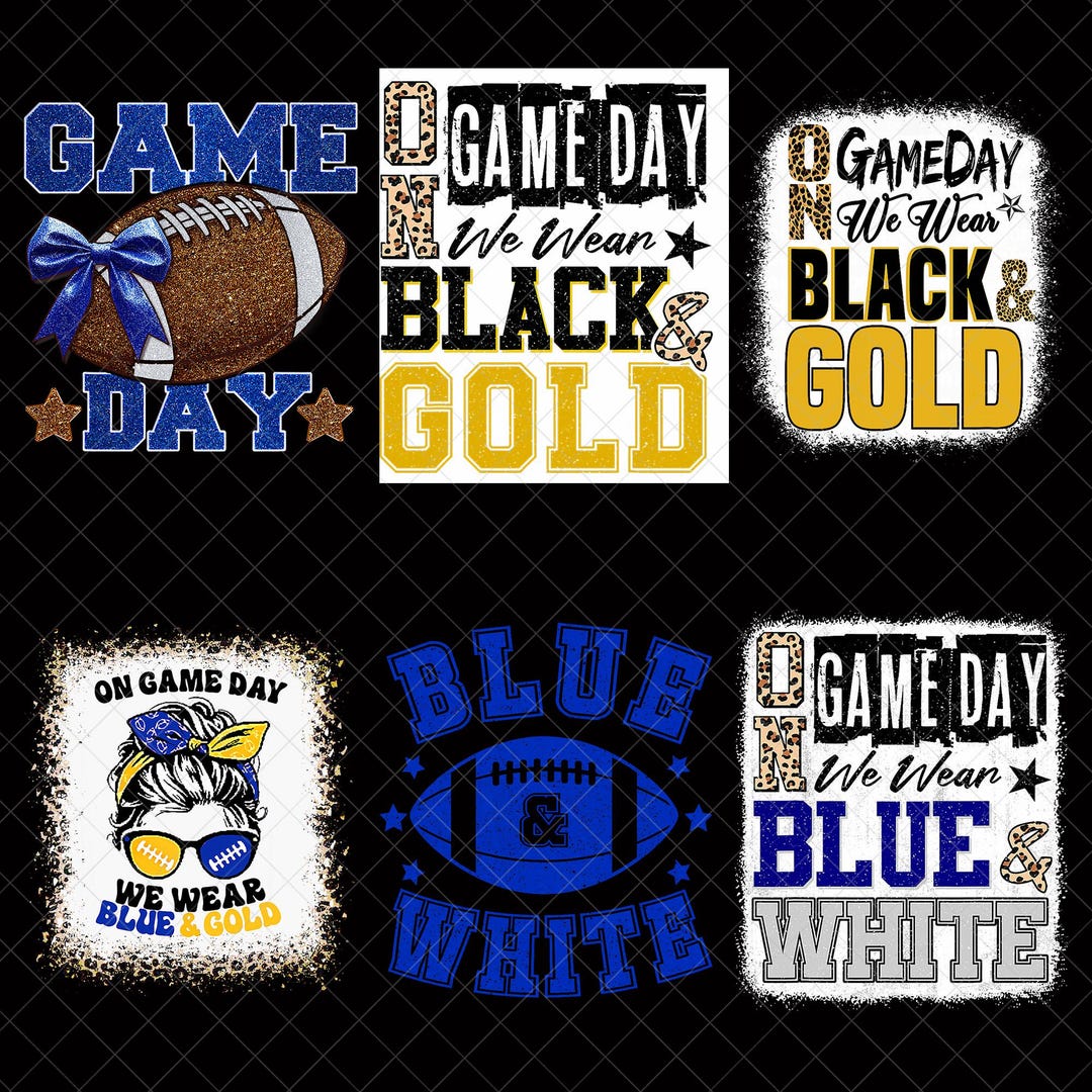 Game Day Football PNG Bundle, Black Gold Blue White Team Colors, Cheer ...