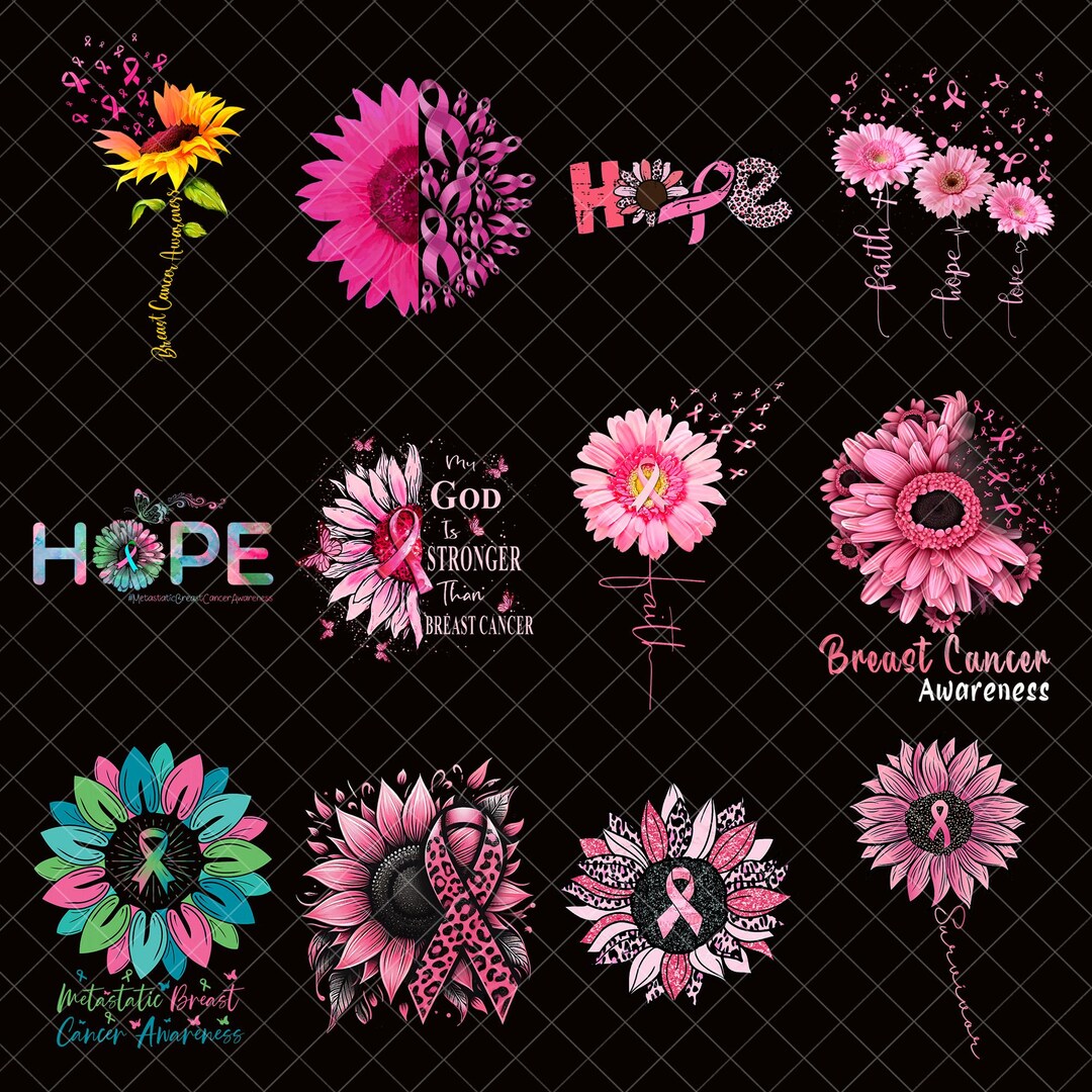 Breast Cancer Sunflower Png Bundle Sublimation Design Download, Breast ...