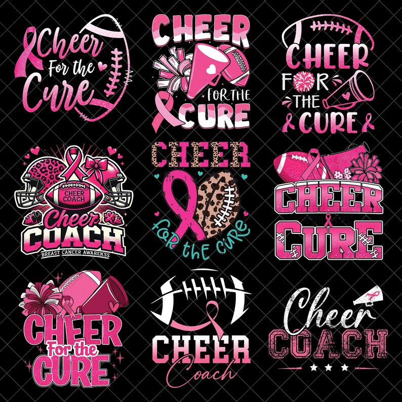 Cheer for the Cure PNG BUNDLE, Pink Ribbon Football Png, Breast Cancer ...