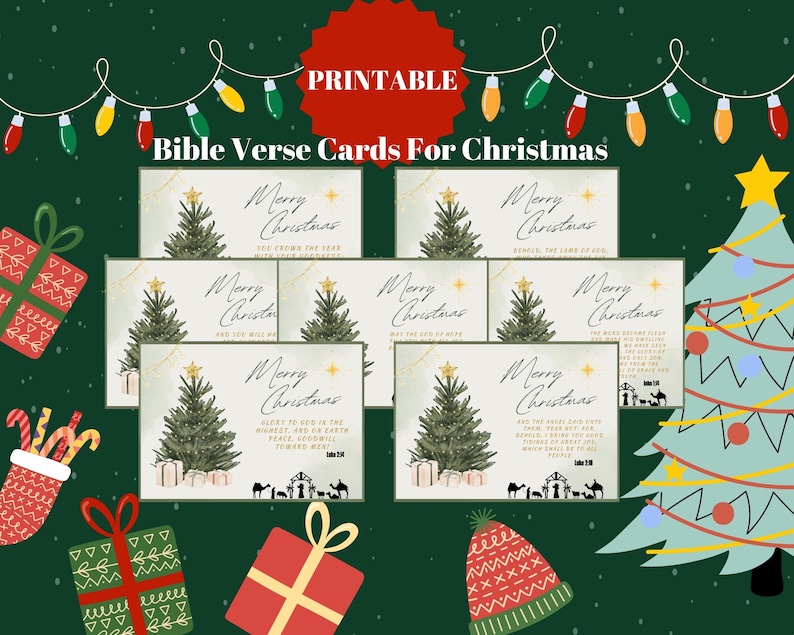 7 Christmas Bible Verse Cards, Inspirational Scripture Cards, Christian ...
