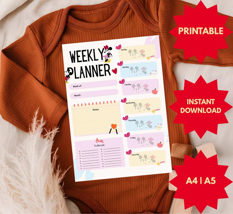 Printable Disney Kids Weekly Planner, Cute Printable Mickey and Friends ...