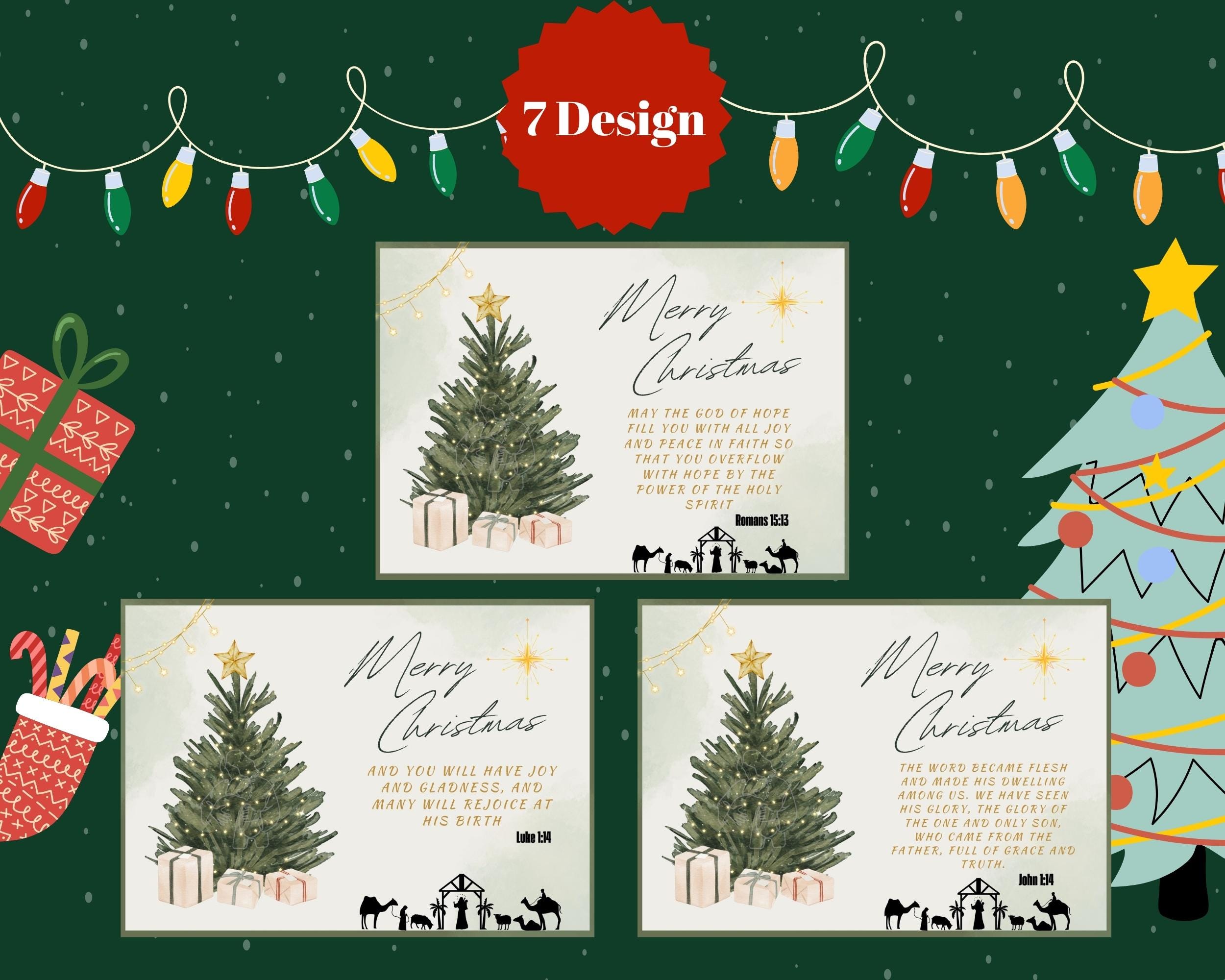 7 Christmas Bible Verse Cards, Inspirational Scripture Cards, Christian ...