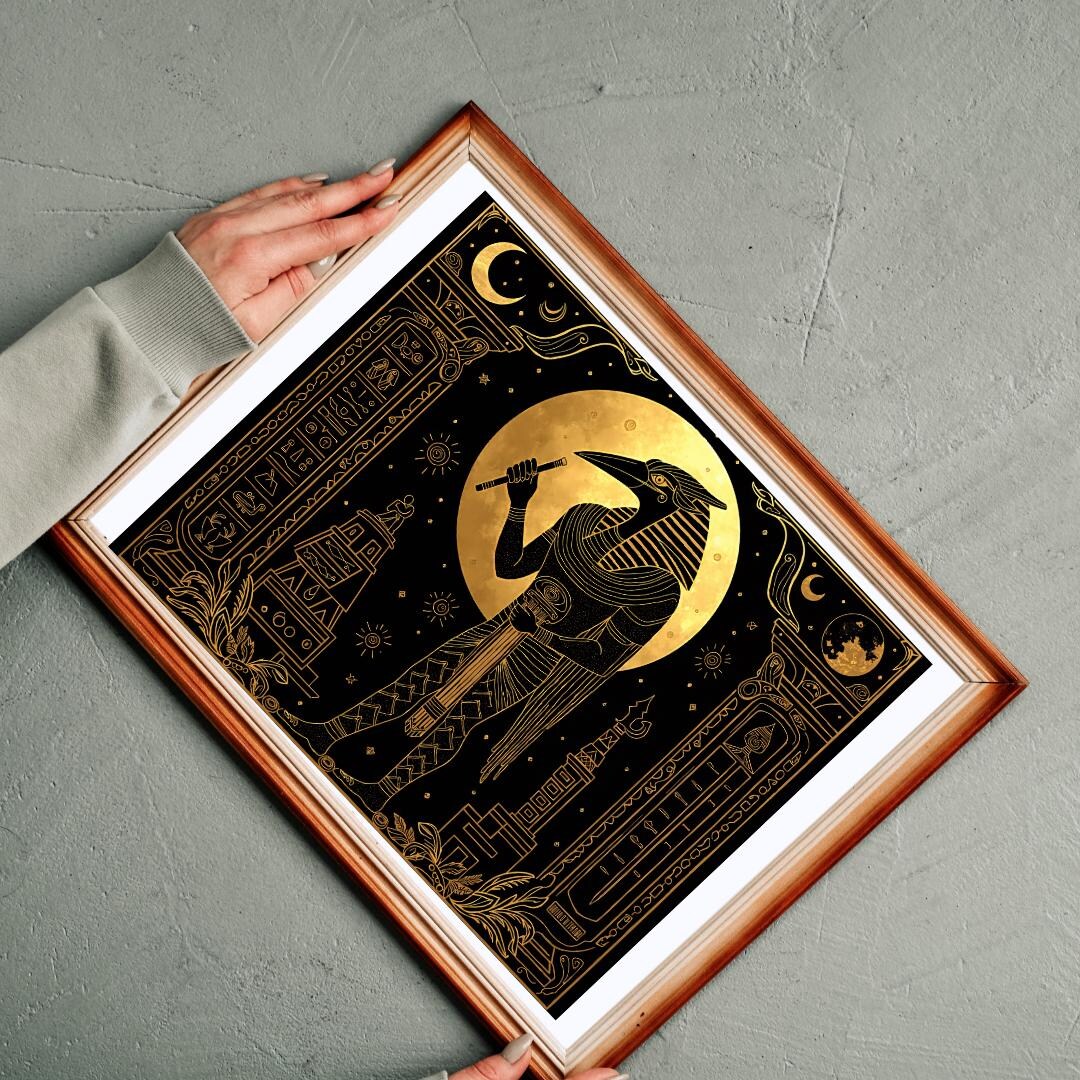 Egyptian God Thoth Digital Art Print | 20x16" Instant Download | Black ...