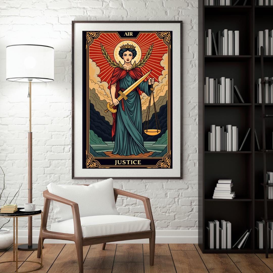 Justice Tarot Art Print - Winged Goddess With Sword and Scales ...