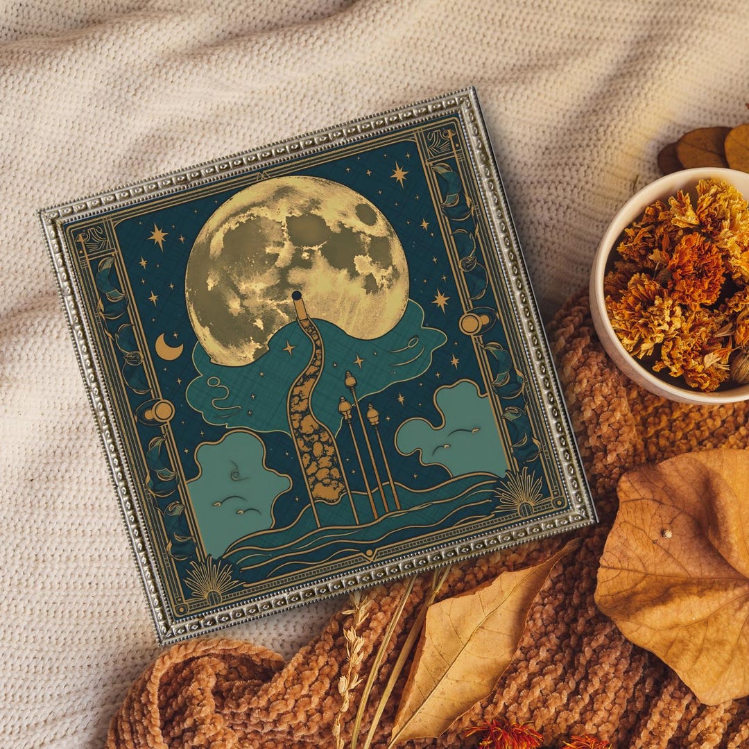 The Moon Tarot Card Art Print - Mid-century Mystical Design | 12x12 ...