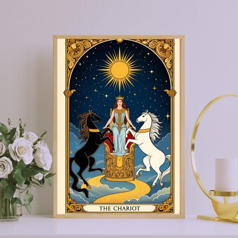 The Chariot Tarot Card | Art Nouveau Celestial Print | Divine Victory ...