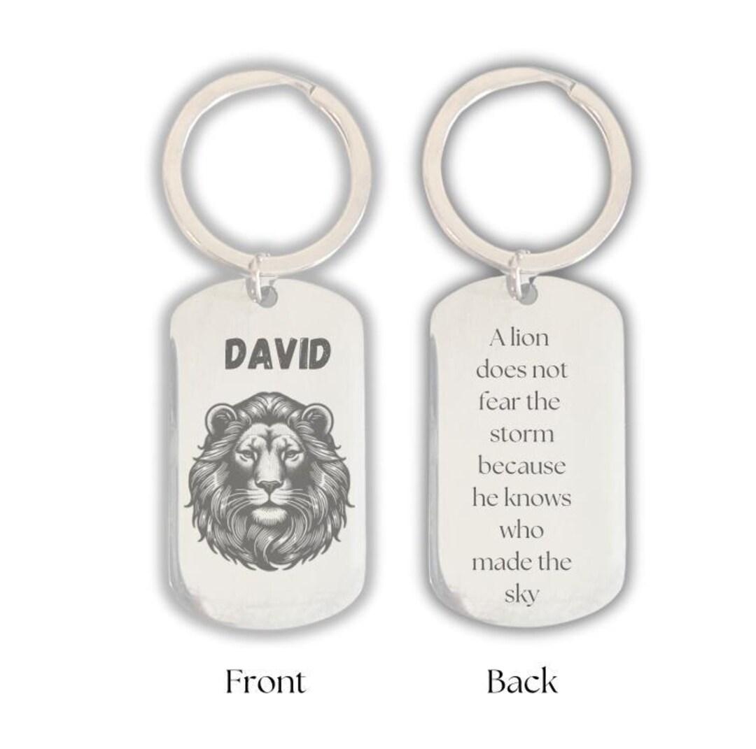 Personalized Lion Engraved Keyring – Strength & Courage Keepsake ...