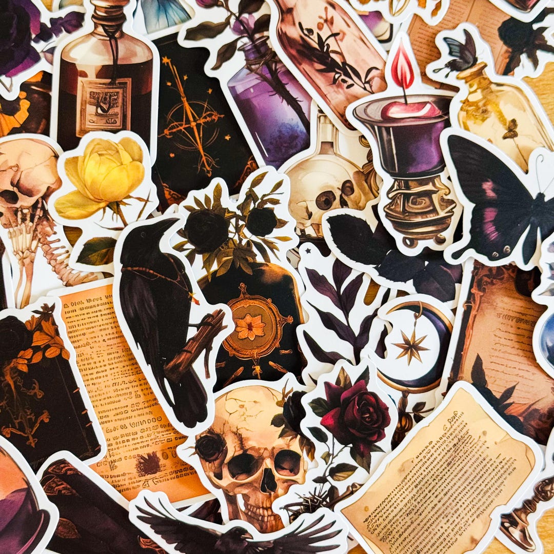 50 Pcs Gothic Aesthetic Sticker Set, Dark Skull Witch Craft, Self ...
