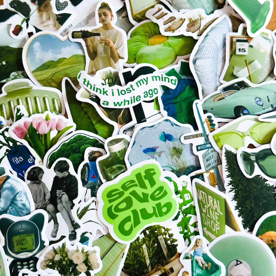 50 Green Stickers Pack, Self Love, Green Aesthetic Stickers, Craft ...