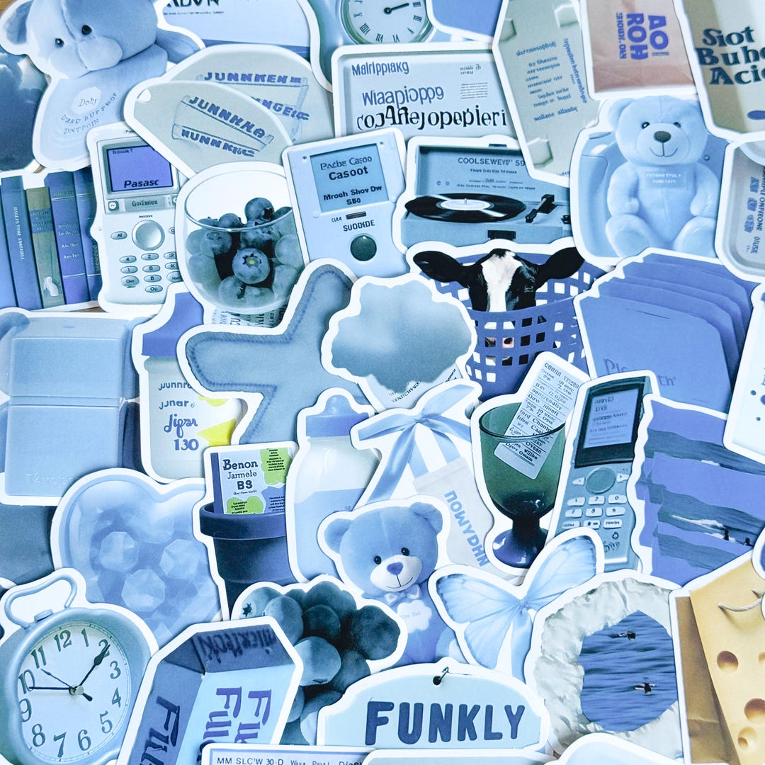 50pcs Blue Aesthetic Stickers, Blue Sticker Pack, Blue Stickers ...