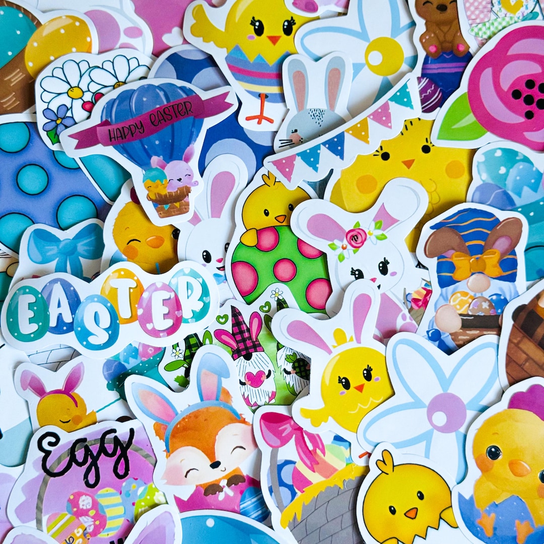 50pcs Easter Egg Stickers Set, Cute Easter Stickers, Waterproof, Reusable Paper, Scrapbooking ...