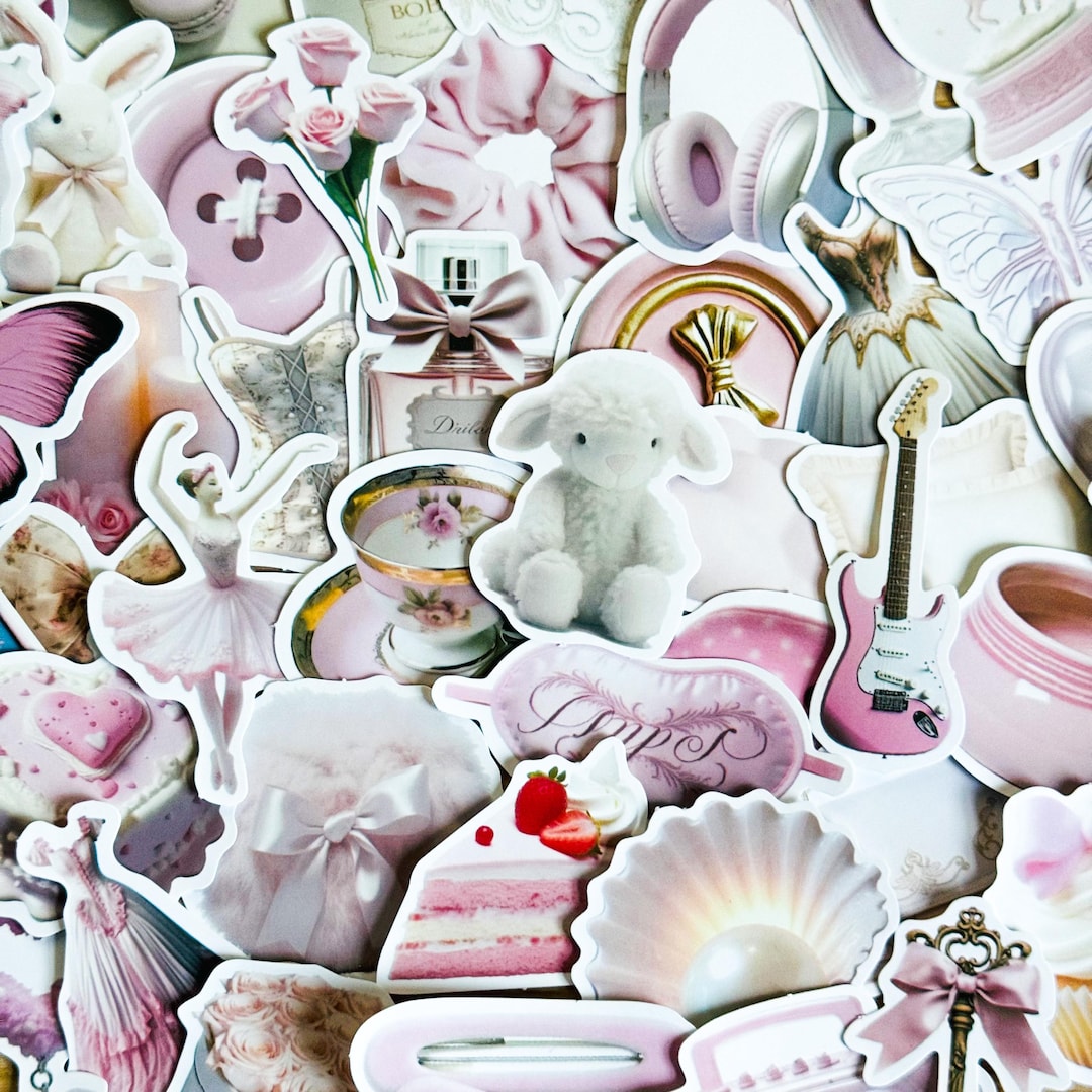 50pcs Pink Girly Aesthetic Sticker Pack, Pinterest Stickers, Retro ...