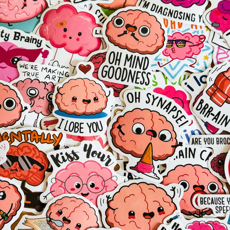 50pcs Cartoon Brain Stickers, Cute Vinyl Decals for Laptop, Water ...