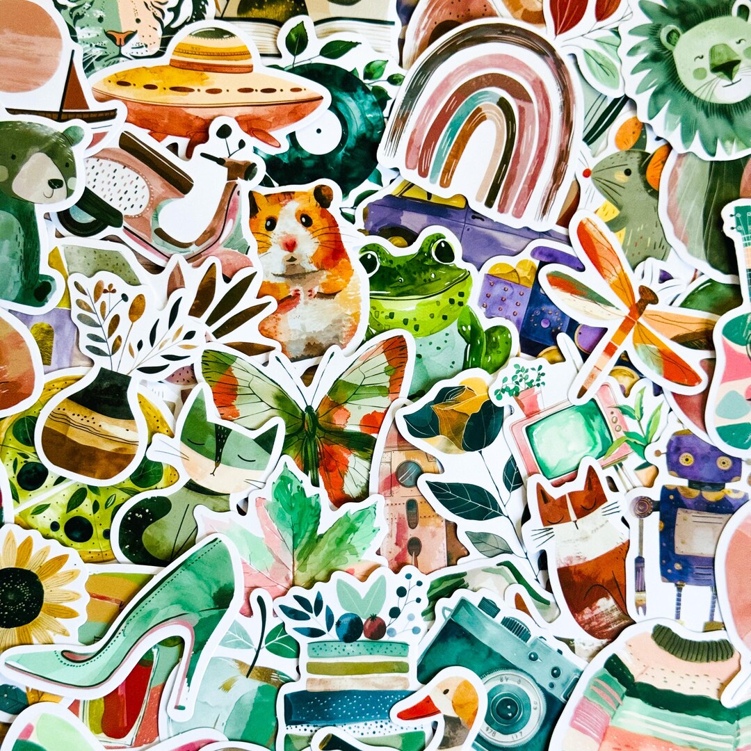 50pcs Boho Aesthetic Stickers, Hand Painted Stickers, Scrapbooking ...