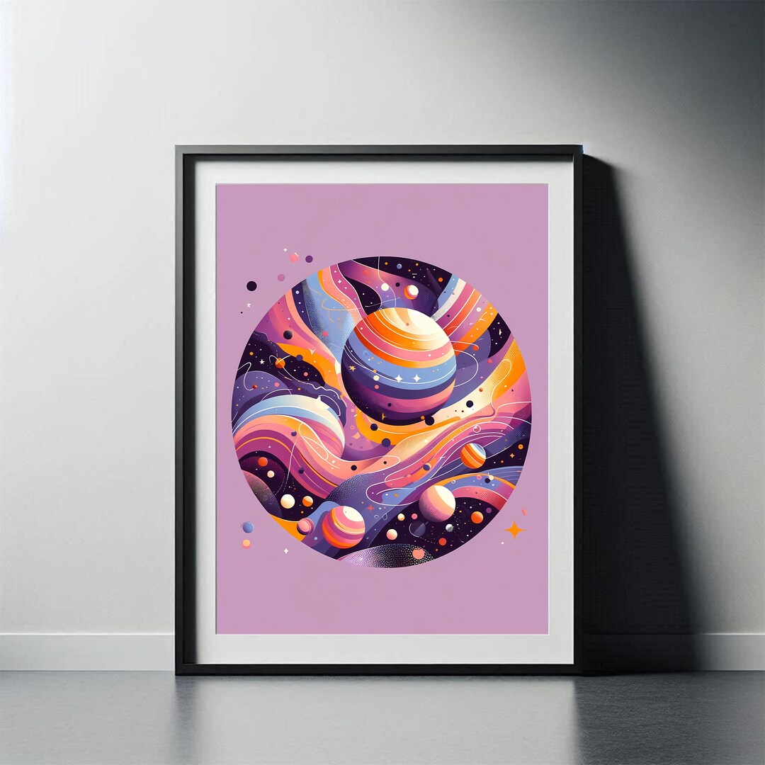 Colorful Rainbow Planets, Universe Poster, Eclectic Art, Abstract ...