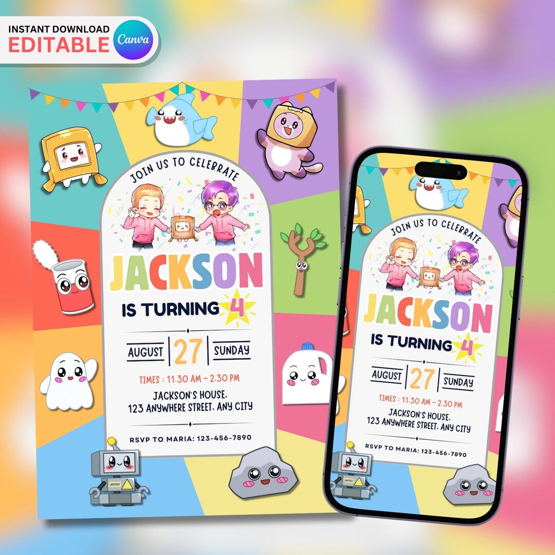 Lankybox Birthday Invitation, Lankybox Birthday, Lankybox Invitation ...