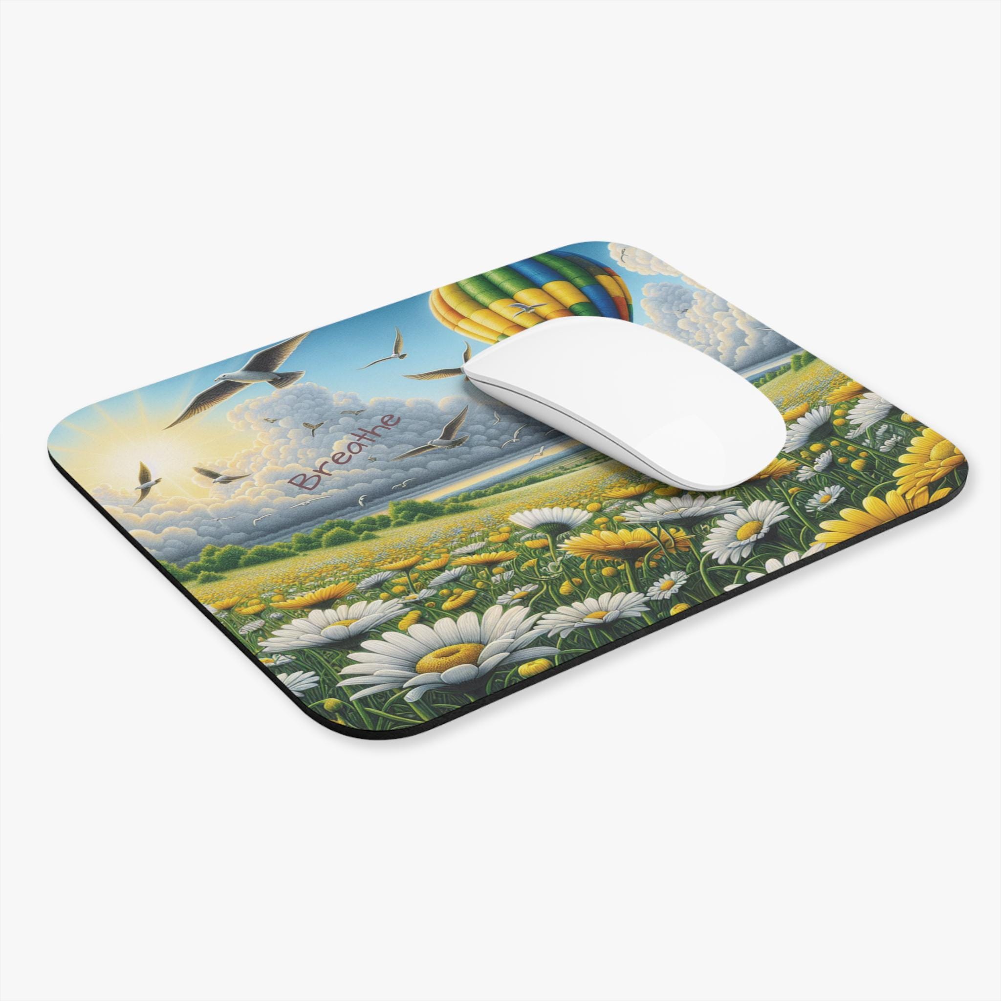 Field of Daisies Hot Air Balloon Mouse Pad, Don't Forget to Breathe ...