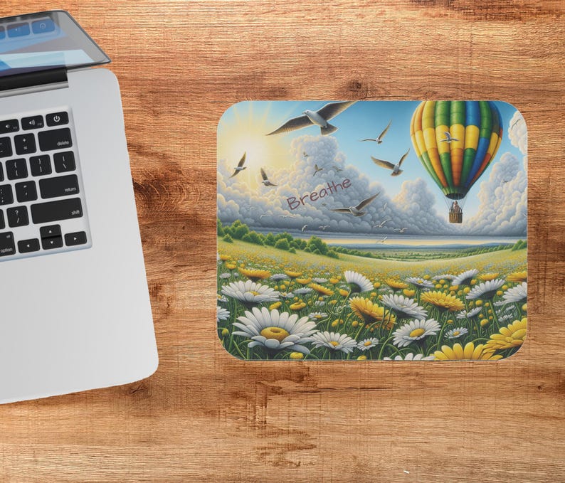 Field of Daisies Hot Air Balloon Mouse Pad, Don't Forget to Breathe ...