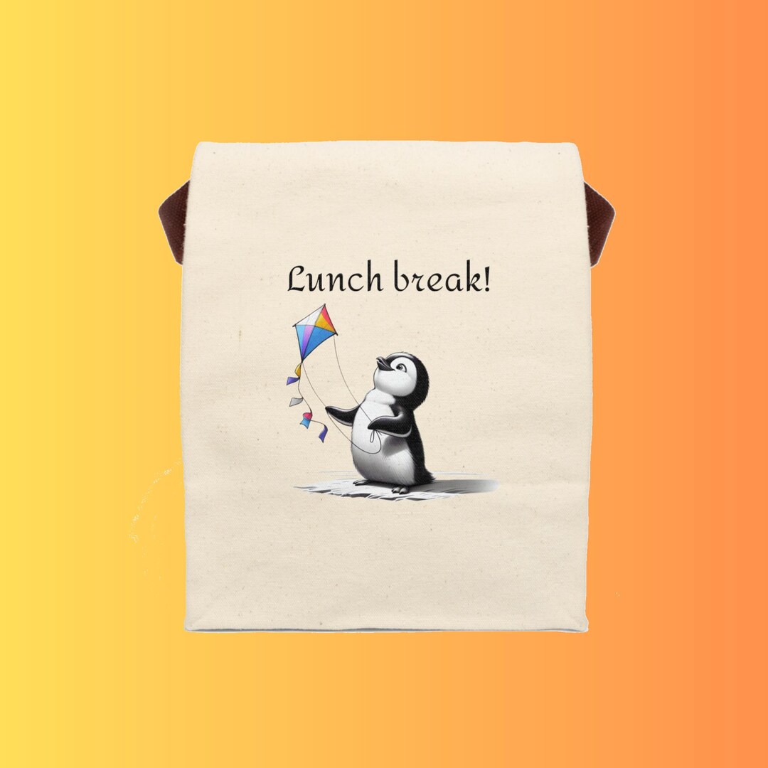 Penguin Kite Canvas Lunch Bag - Cute Animal Picnic Tote, Reusable Lunch ...