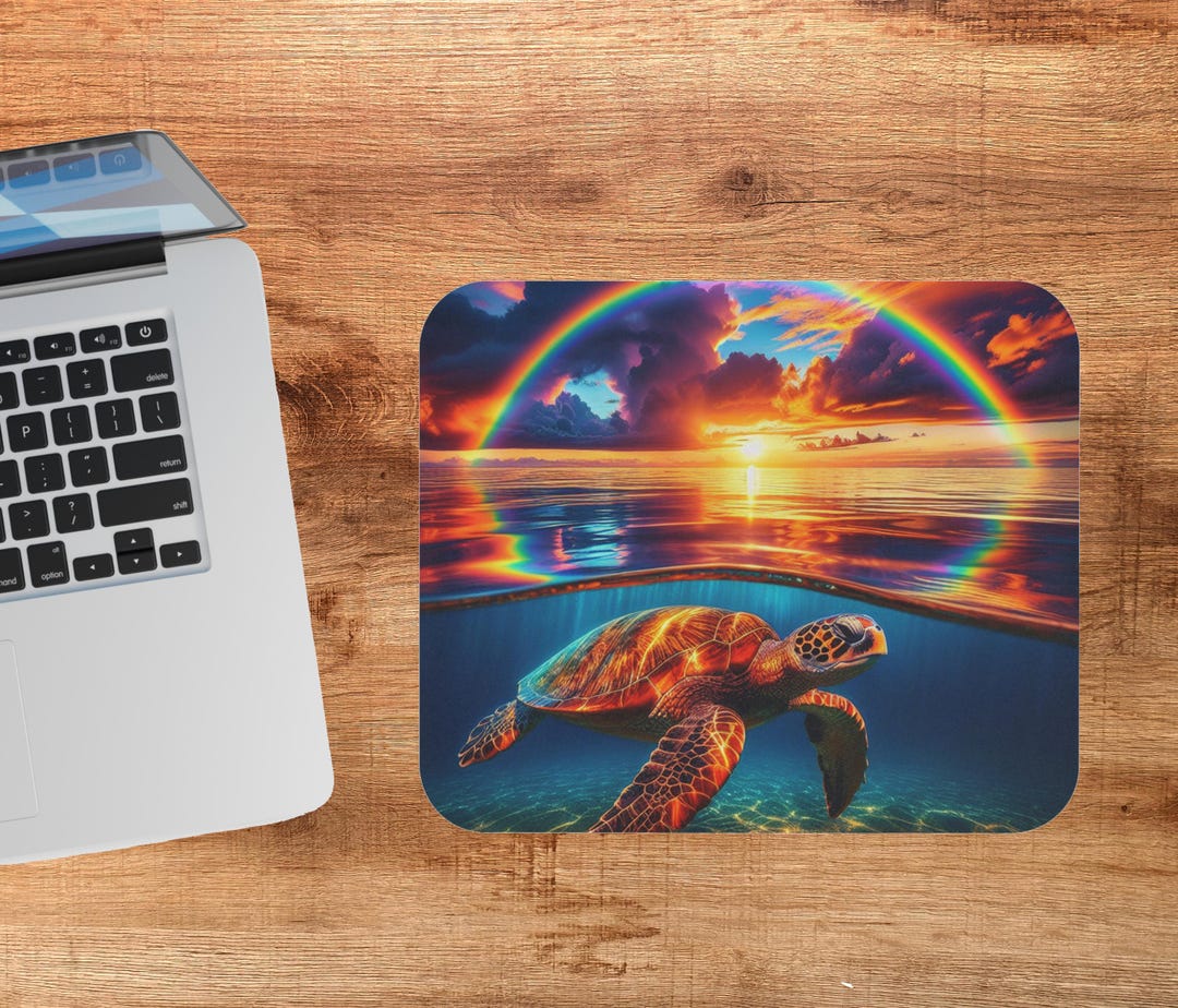 Vibrant Sea Turtle Mouse Pad, Ocean Sunset Design, Colorful Desk ...