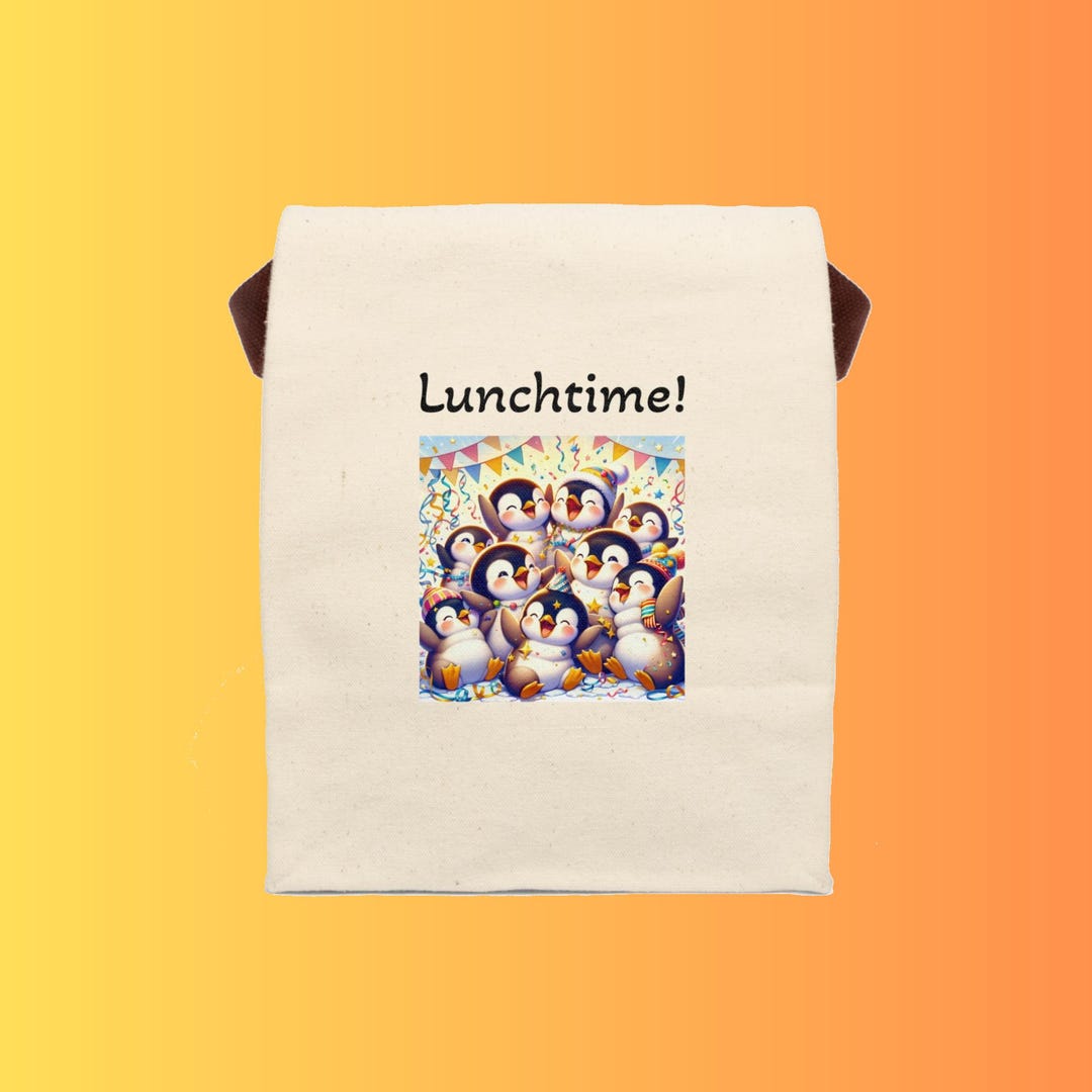 Cute Penguin Lunch Bag | Canvas Tote for Kids & Adults, Eco-friendly ...