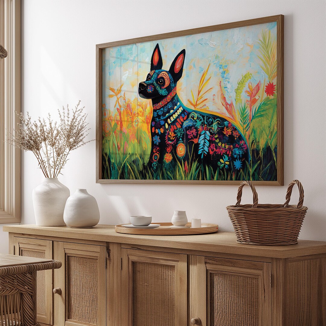 Trendy Iconic Digital Print Dog Portrait Painting, Mexican Wall Art for ...