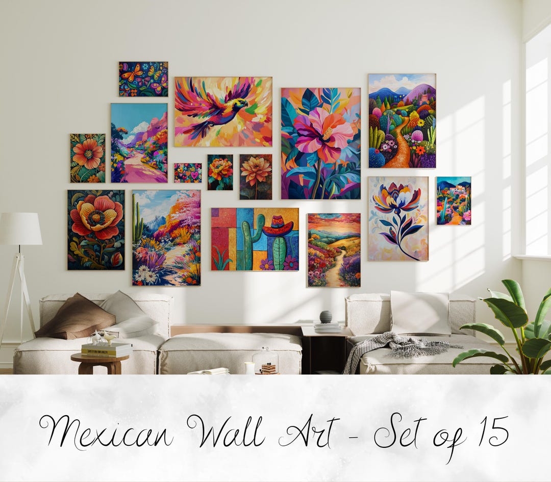 Trendy Gallery Art Set of 15, Mexican Iconic Digital Wall Art and Home ...