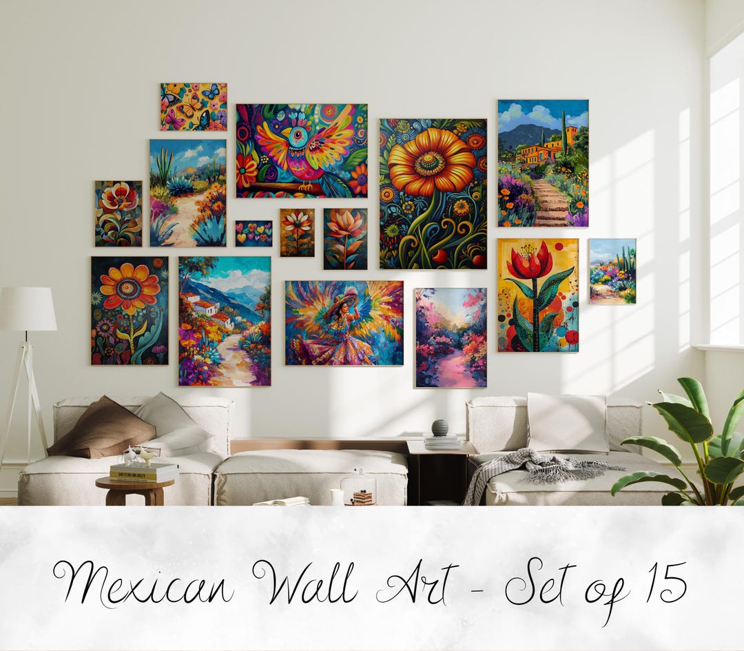 Trendy Gallery Art Set of 15, Mexican Iconic Digital Wall Art and Home ...