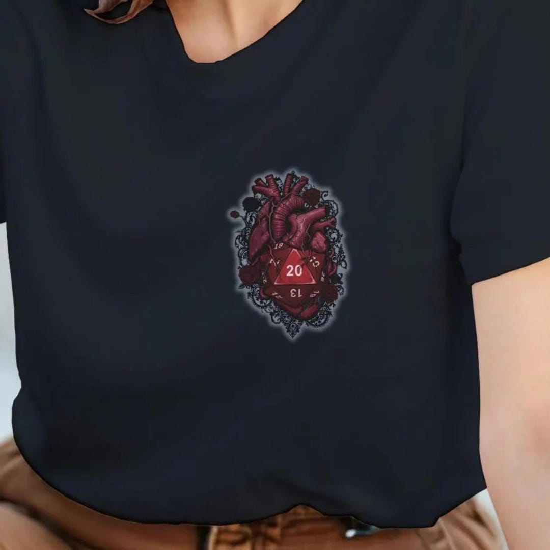 Gothic D20 Heart Shirt – Goth DND Shirt– Dungeons and Dragons Chest ...