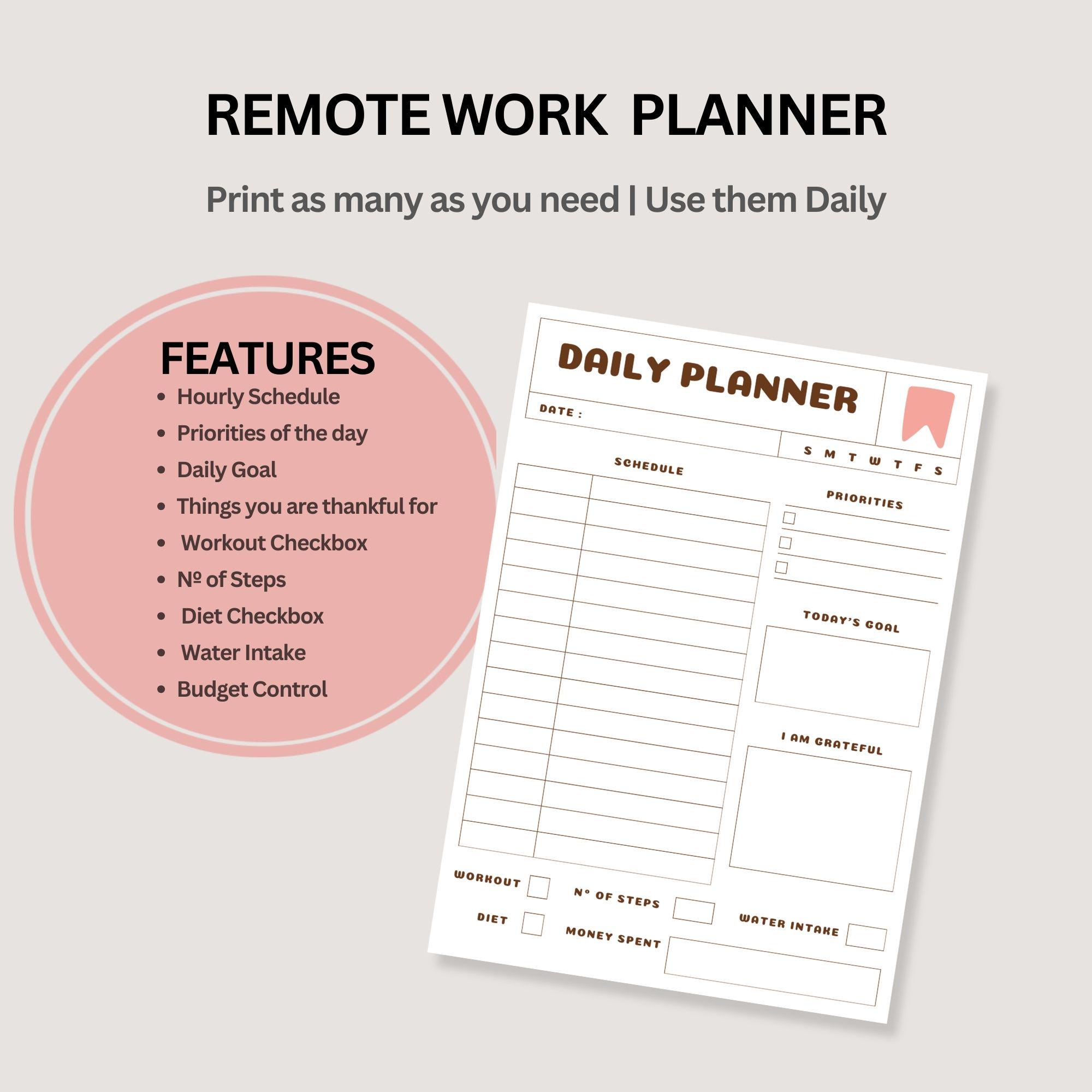 Remote Work Daily Planner | Printable A4 & A5 Work From Home Planner ...