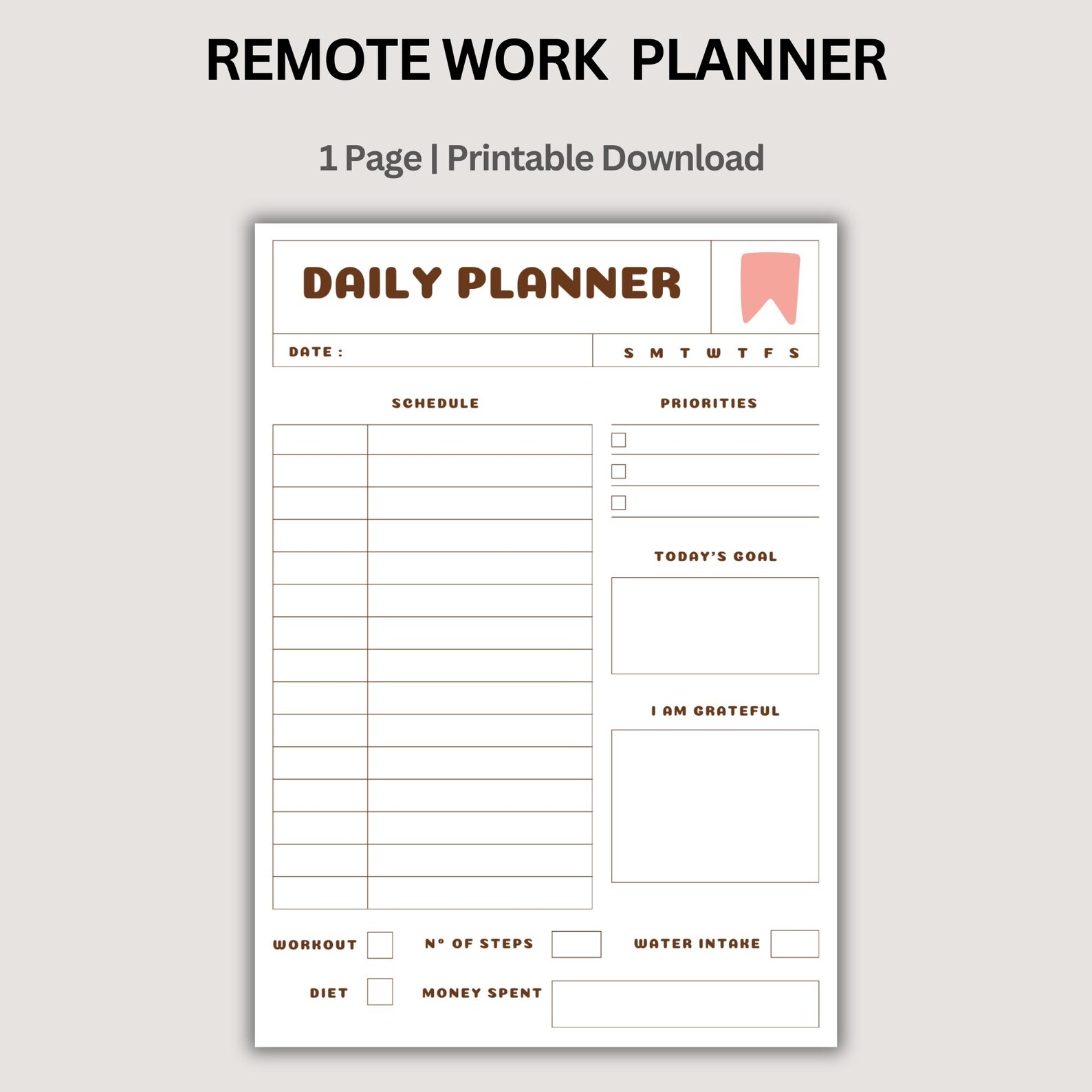 Remote Work Daily Planner | Printable A4 & A5 Work From Home Planner ...