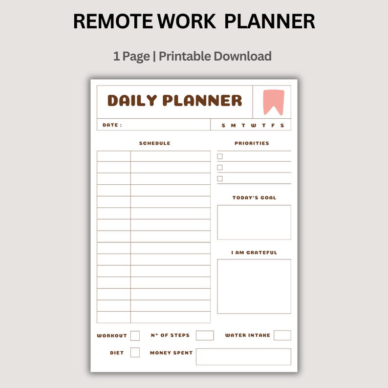 Remote Work Daily Planner | Printable A4 & A5 Work From Home Planner ...