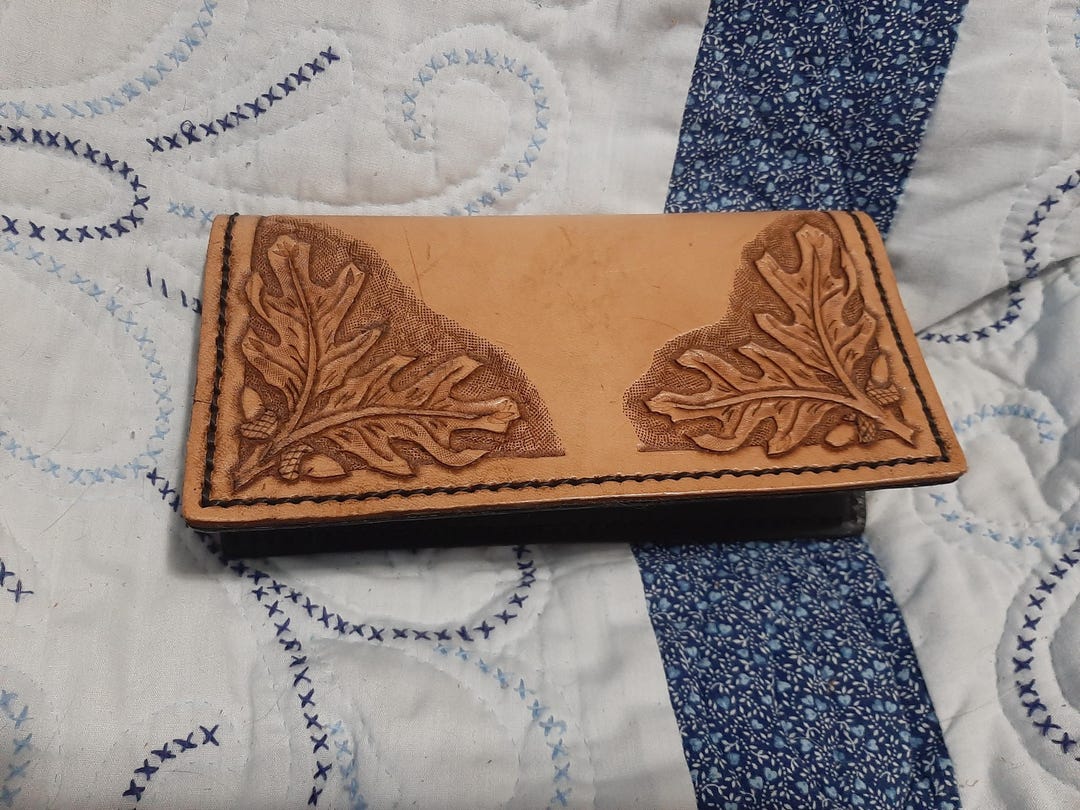 Leather Roper Wallet With Oak Leaf Pattern Handmade/hand Tooled Leather ...