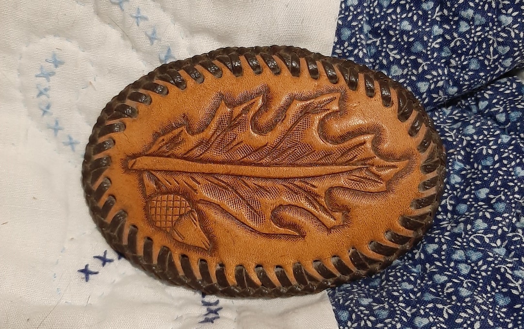 Oak Leaf & Acorn Pattern Leather Belt Buckle Handmade/hand Tooled - Etsy