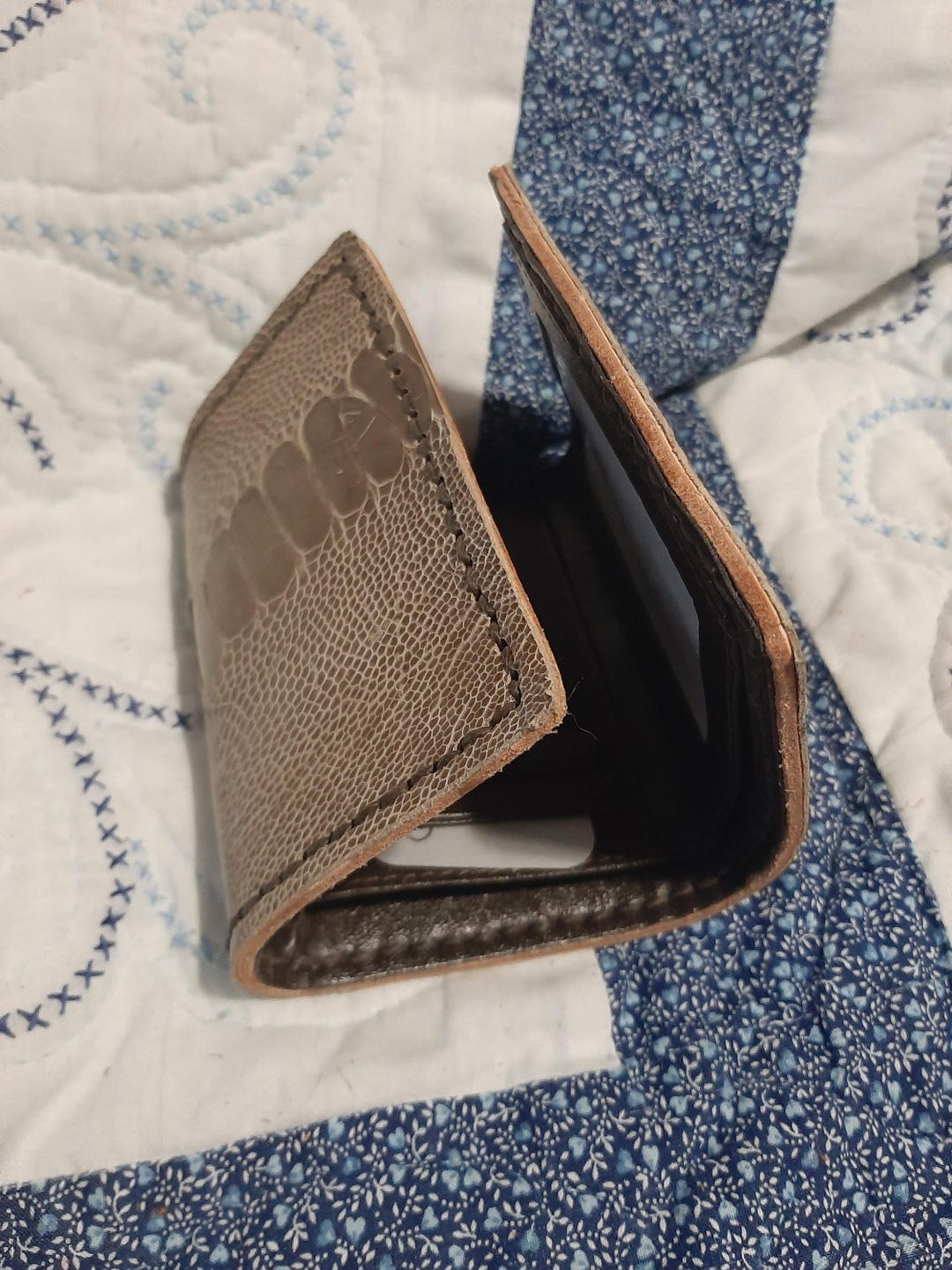 Brown Ostrich Leg Skin Leather Trifold Wallet Handmade/hand Tooled - Etsy