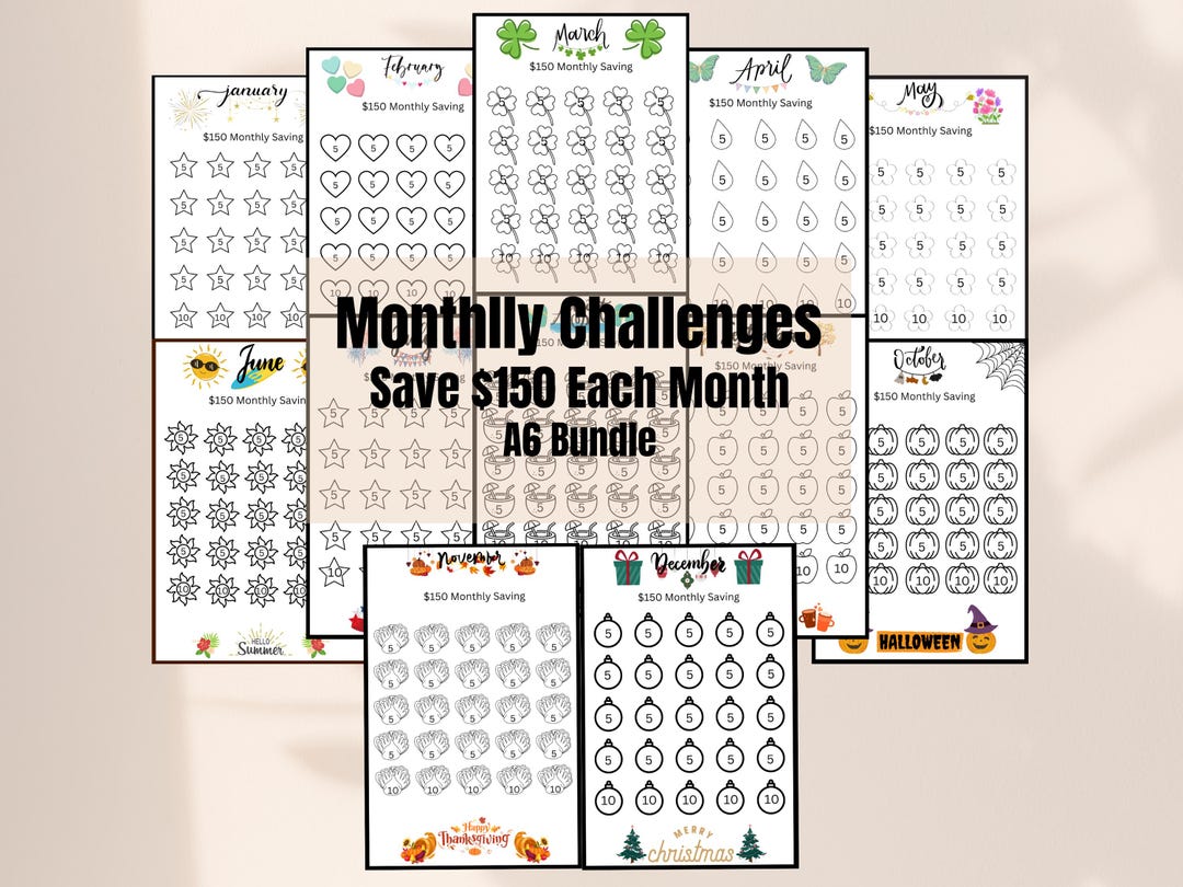 Monthly Savings Challenge Bundle, Save 150 a Month - Etsy