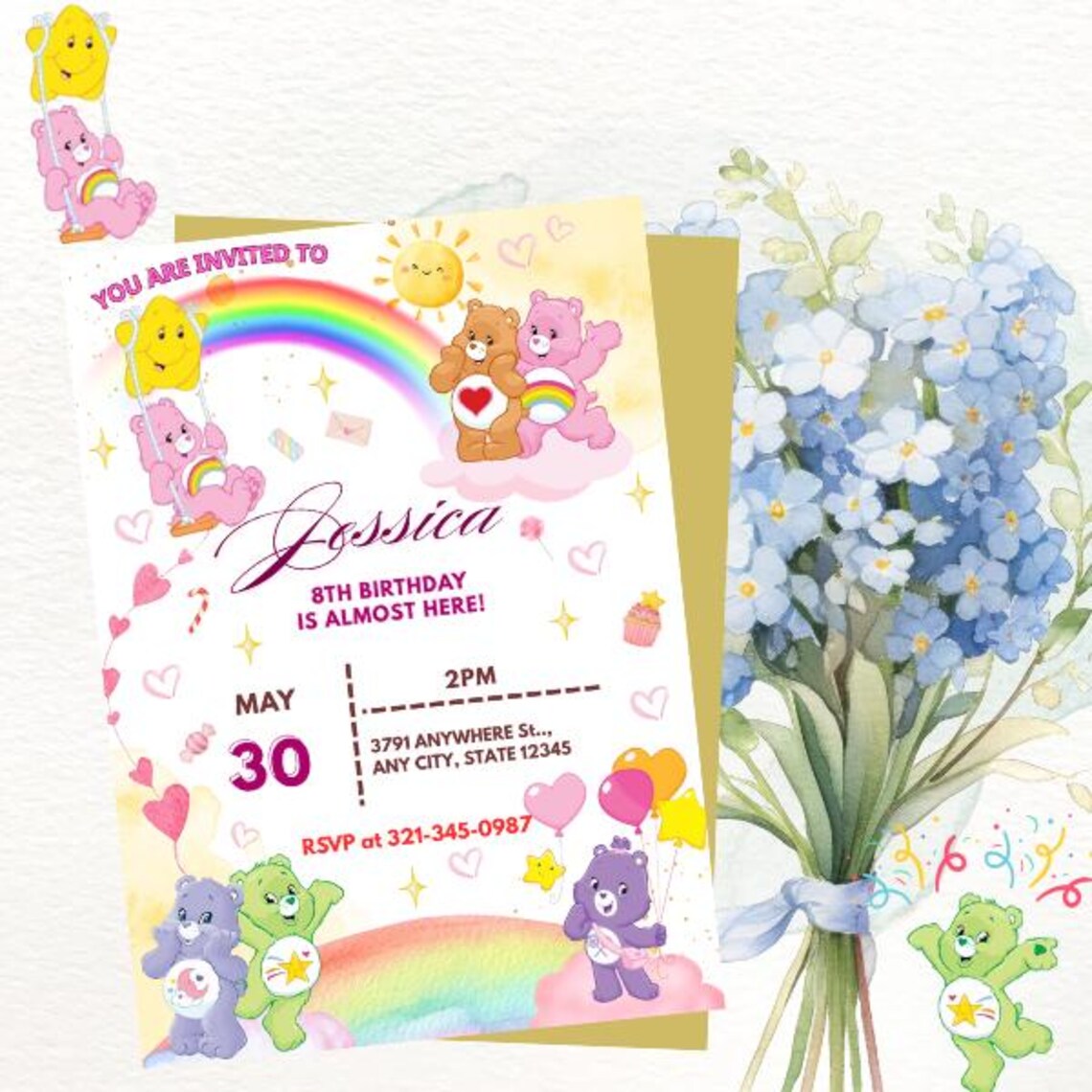 Editable Care Bears Birthday Invitation, Birthday Party Invite, Digital ...