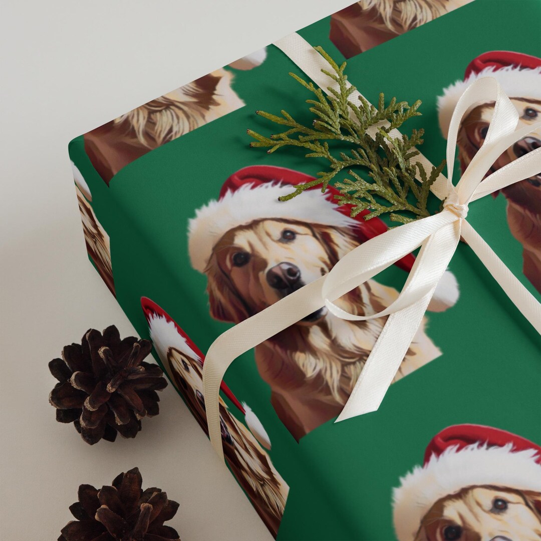 Golden Retriever Santa Hat Wrapping Paper - Festive Christmas Dog Gift ...