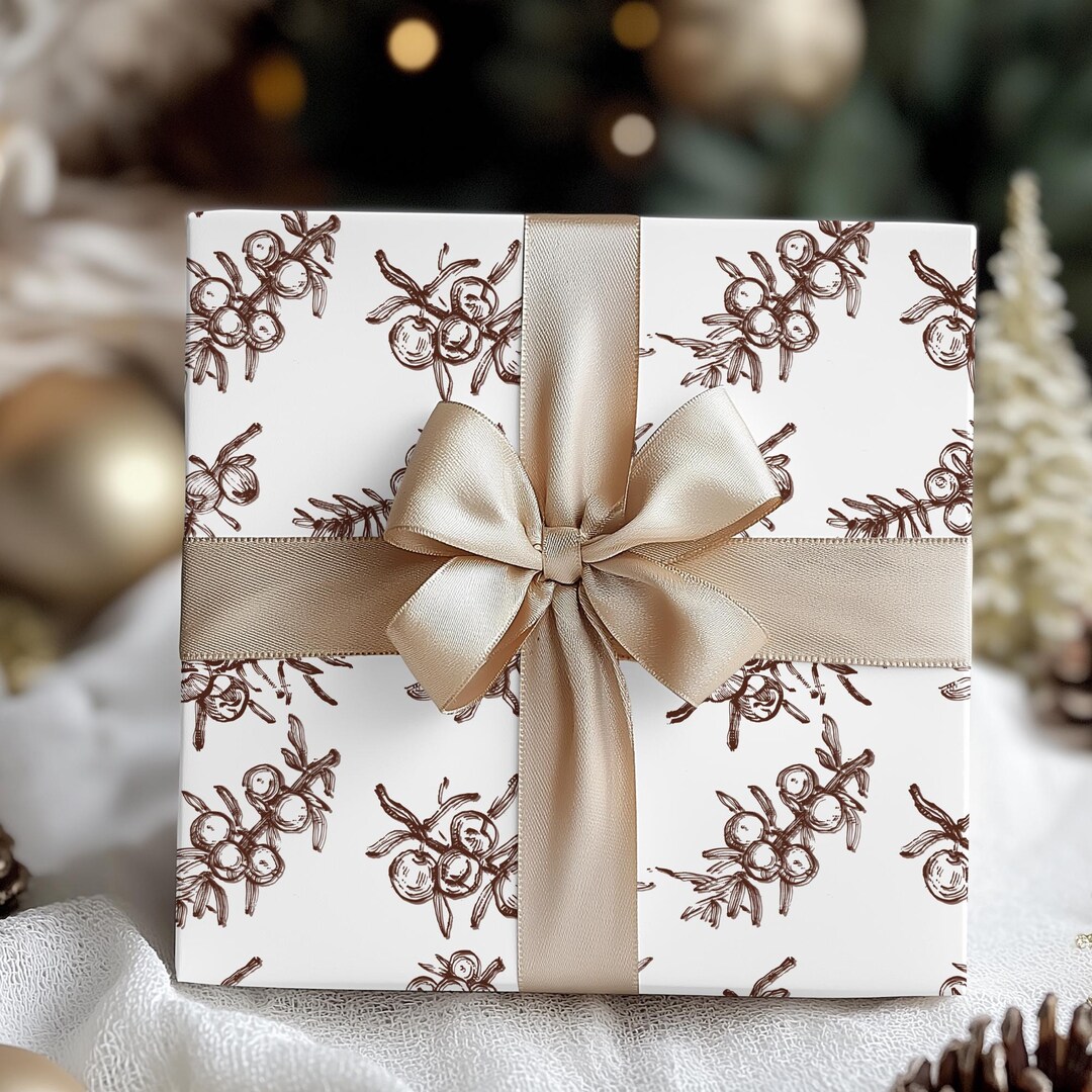 Rustic Natural Gift Wrapping Paper - Christmas Berries Gift Wrap - Boho ...
