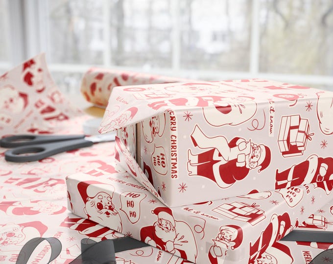 Vintage Printable Christmas Gift Wrap Happy Santa Claus Retro Wrapping ...
