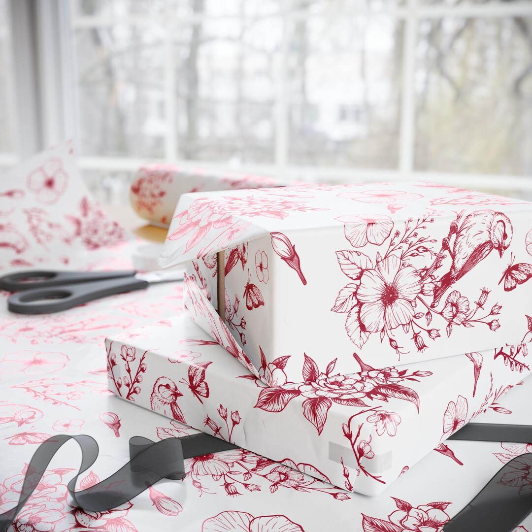 Red Bird Toile Holiday Gift Wrapping Papers - Christmas Toile Holiday ...