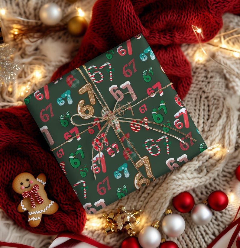Funny '67' Meme Christmas Wrapping Paper - Kids Gen A Brain Rot ...