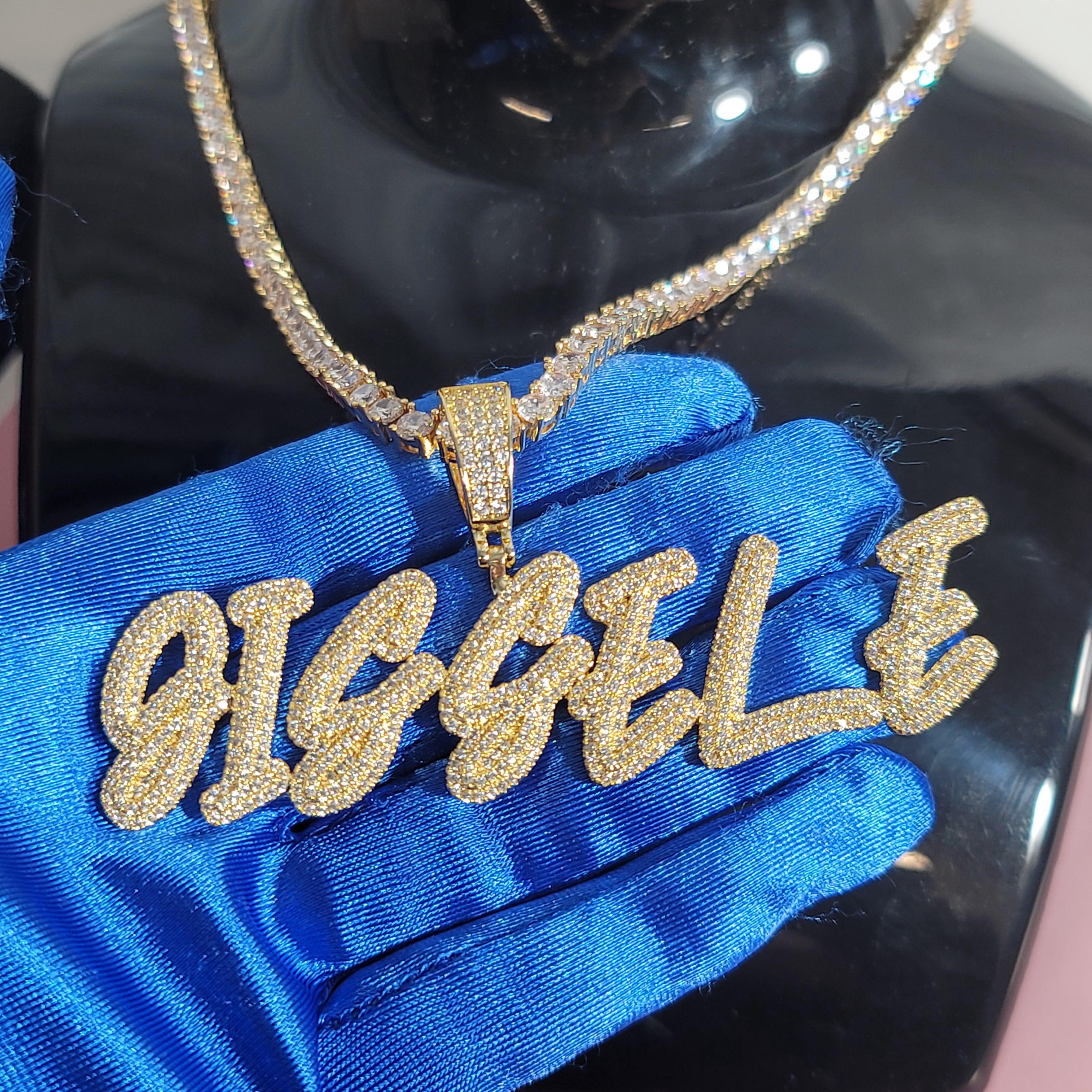 Customized Cursive Font Letters Pendants Tennis Chain,custom Name ...