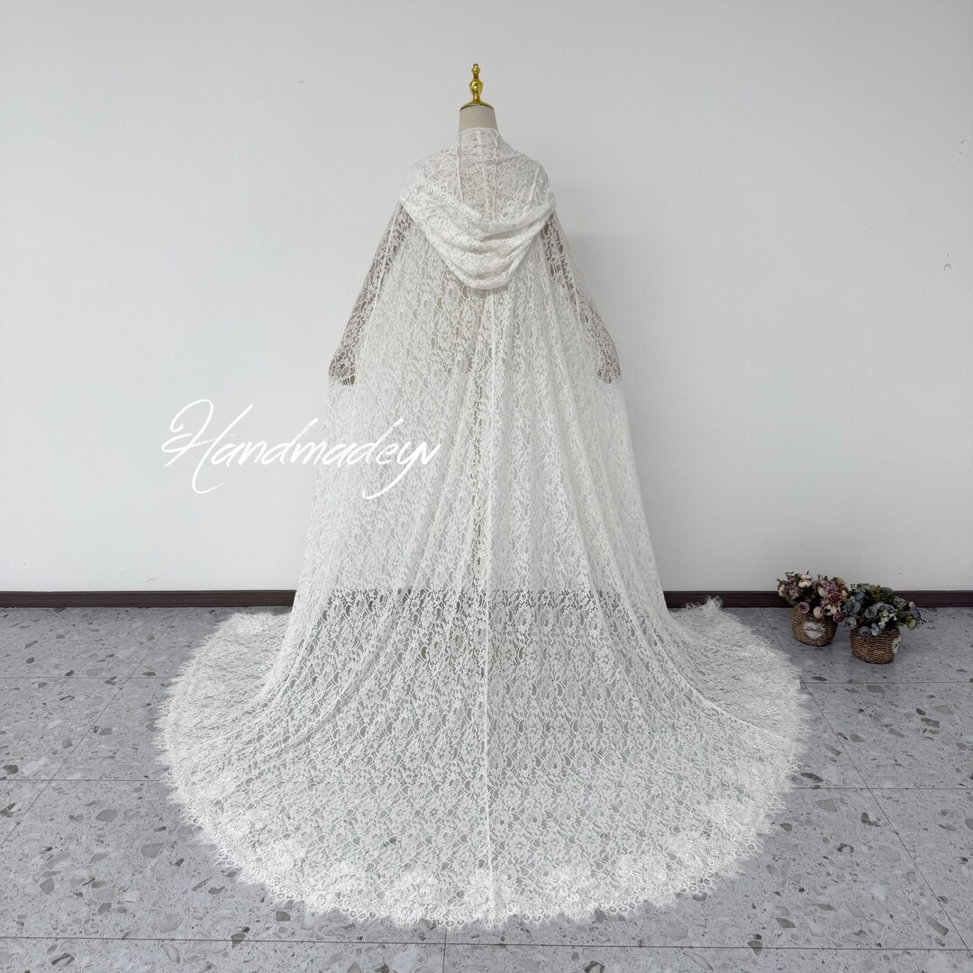 Off White Lace Cape With Hood, Lace Floral Bridal Dress Cloak, White ...