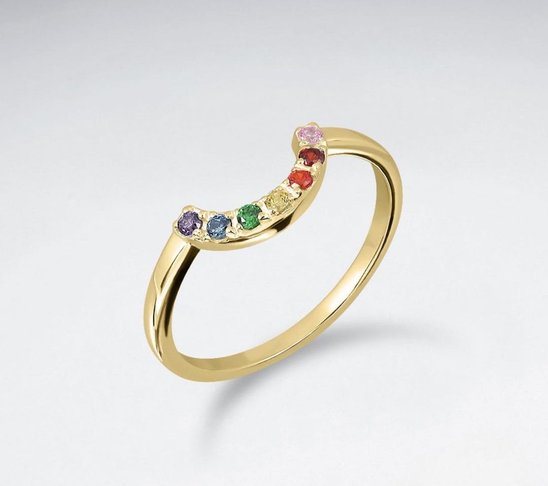 Rainbow LGBTQ Pride Ring // Sterling Silver Stackable Band // Rainbow ...