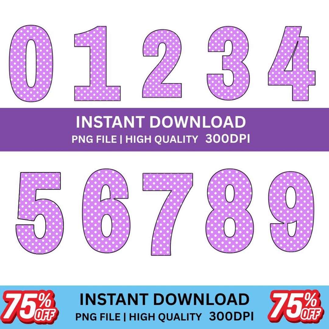 Minnie Mouse Birthday Numbers PNG: Polka Dot Clipart (0-9 Digital ...